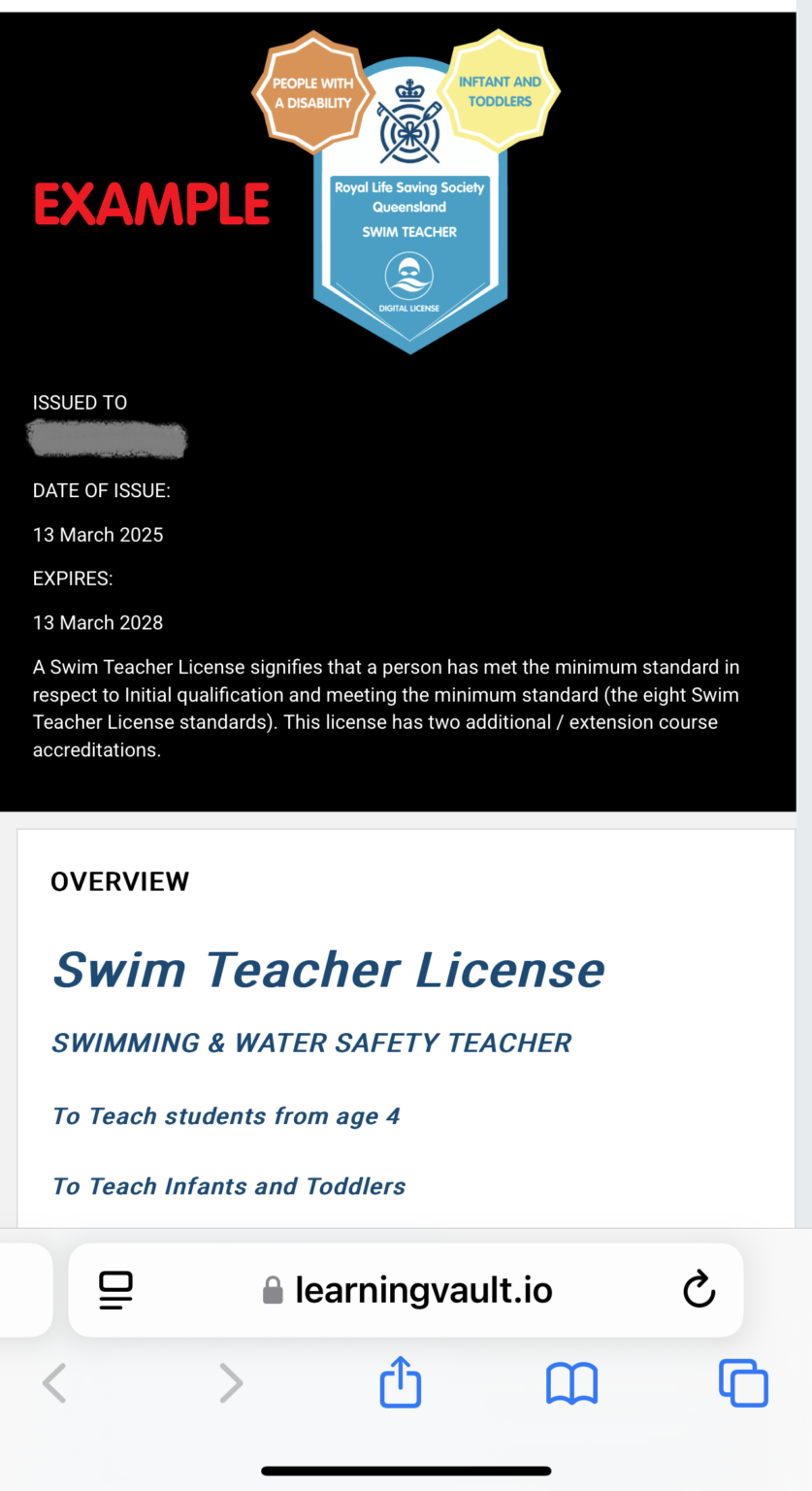 Swim Teacher Licence – Royal Life Saving Training